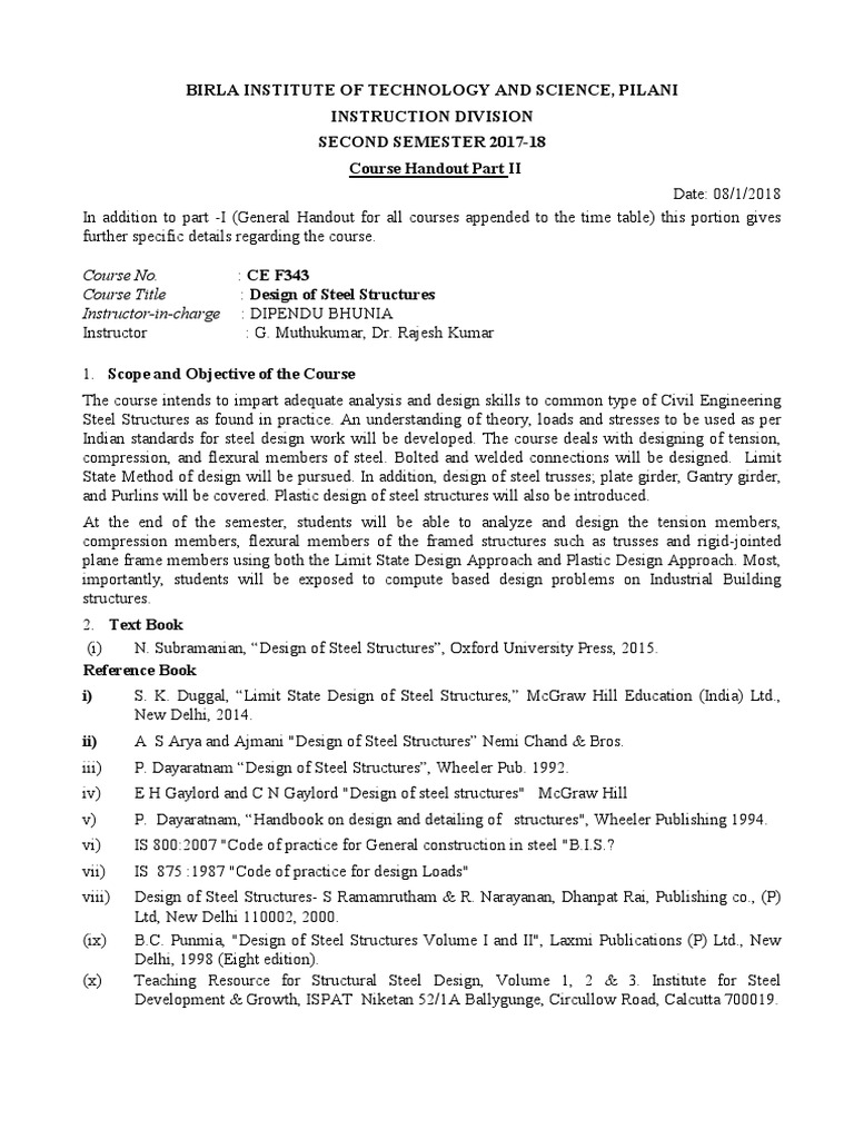 Birla Institute of Technology and Science, Pilani Instruction Division ...