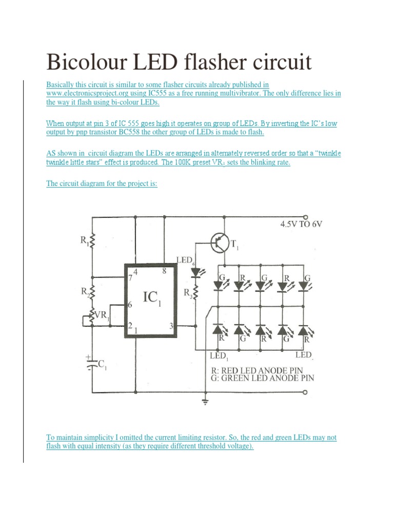 Bicolour LED Flasher Circuit | PDF | Electronic Circuits | Computer Engineering