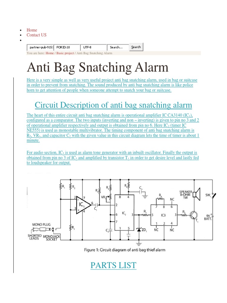 Anti Bag Snatching Alarm | PDF | Amplifier | Analog Circuits