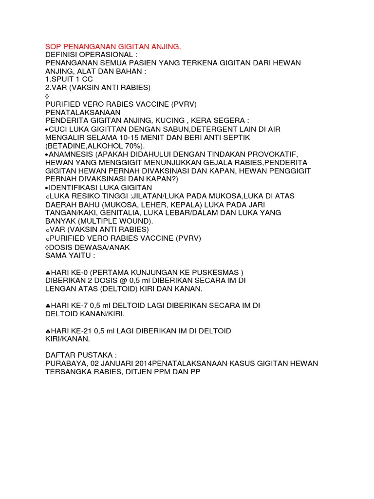 Sop Penanganan Gigitan Anjing | PDF