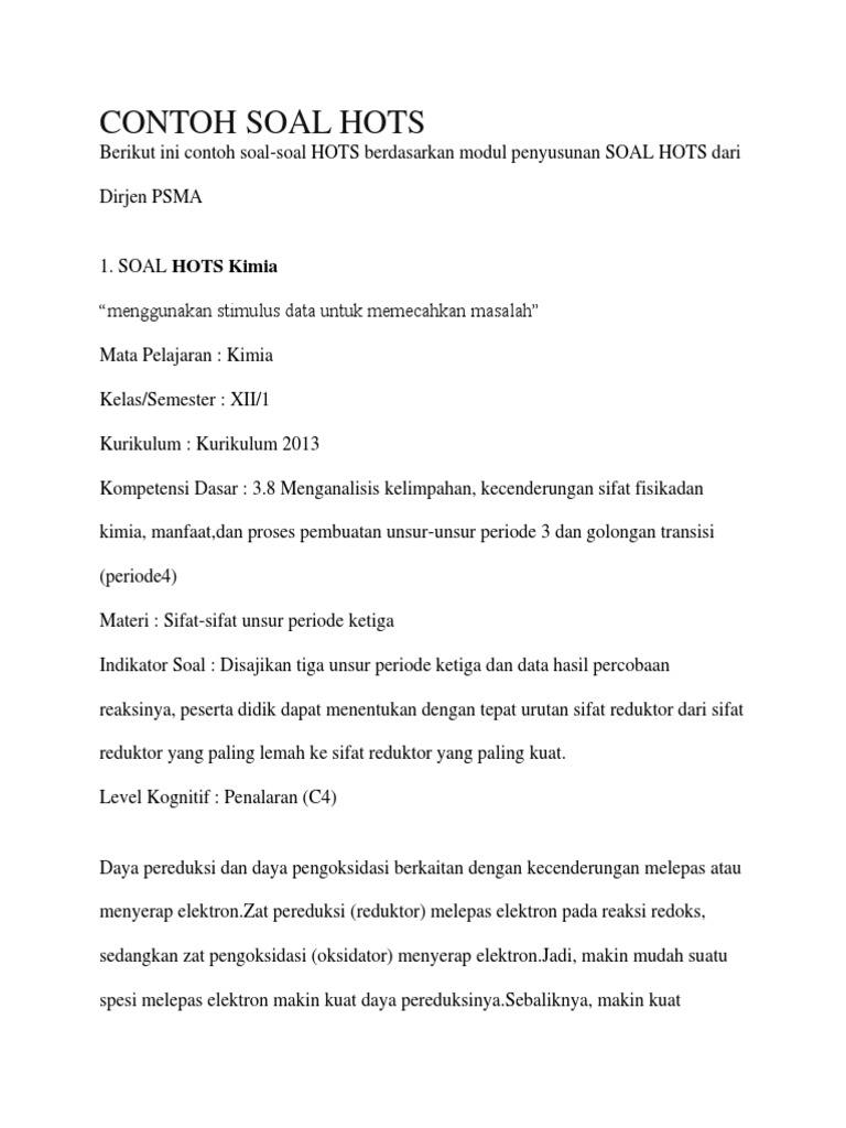Contoh Soal HOTS Berbagai Mata Pelajaran | PDF | Ilmu Sosial