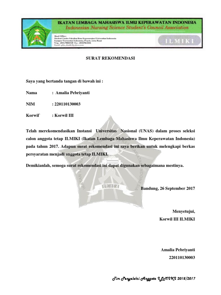 1.format Surat Rekomendasi Korwil 2017 (UMT) | PDF