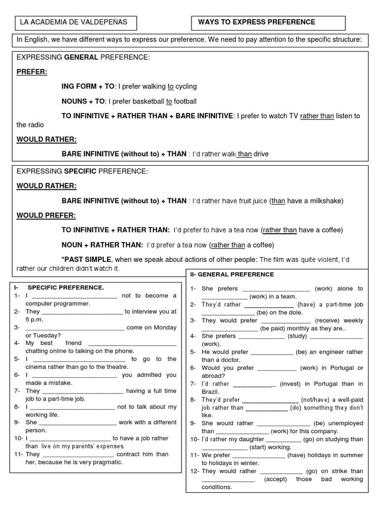 b2 Expressing Preference | PDF | Linguistic Typology | Syntax