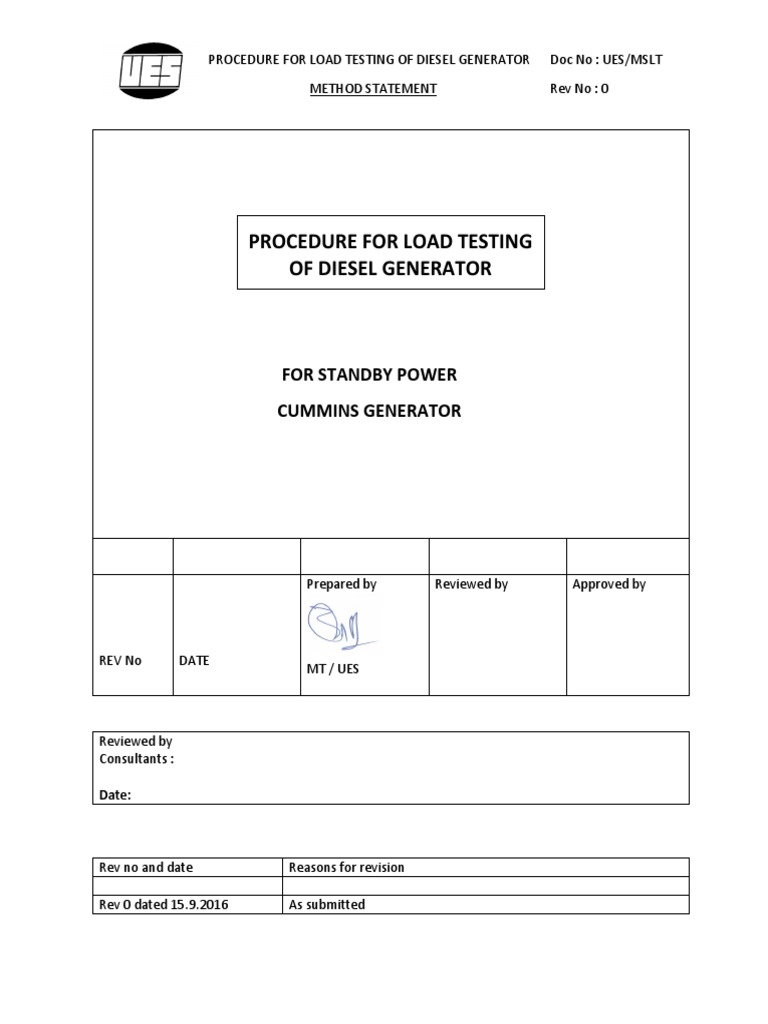 Method Statement For Load Test | PDF | Diesel Engine | Electrical ...