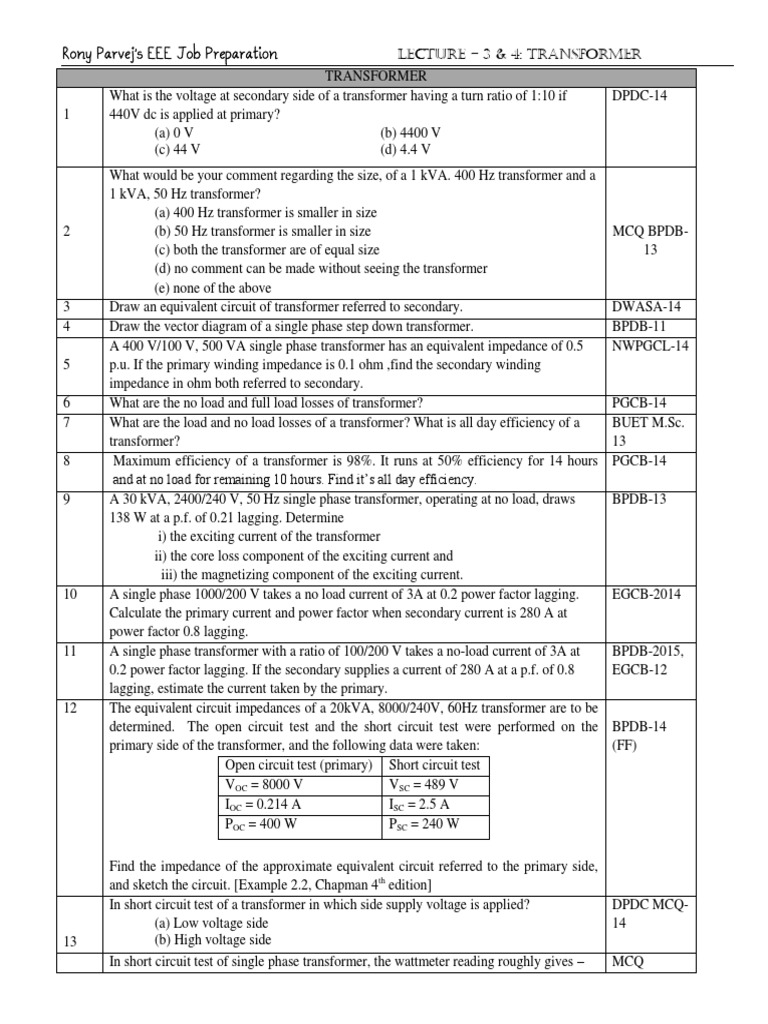 Rony Parvez's Lecture 3 and 4 Transformer | PDF | Transformer | Inductor