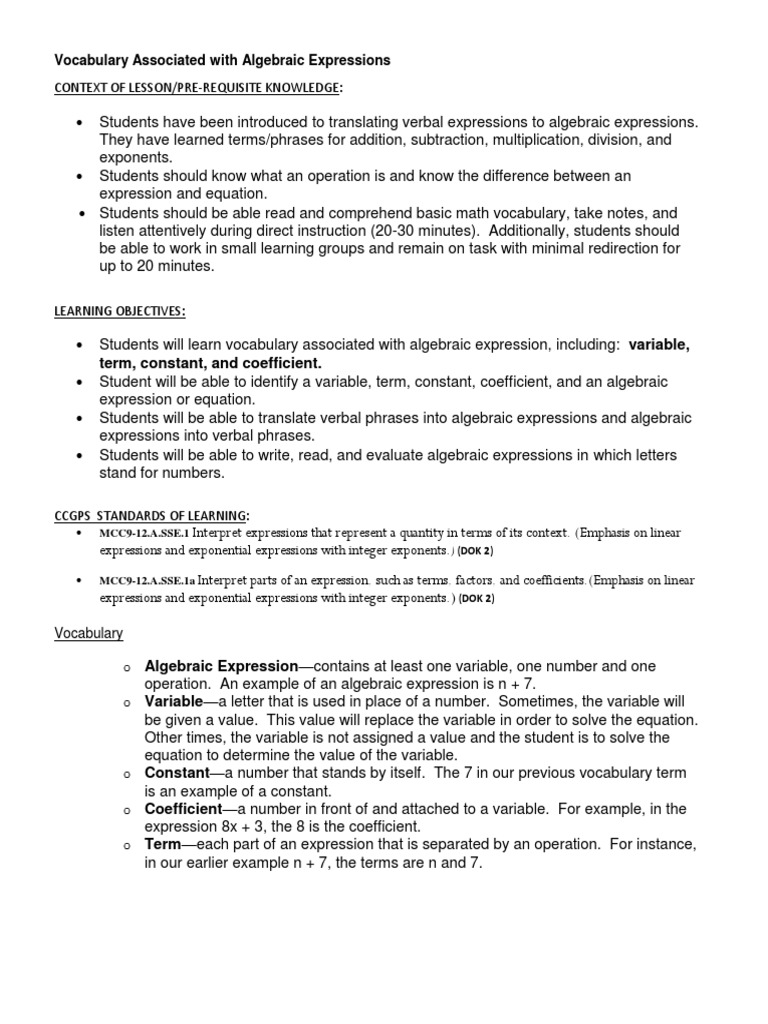Differentiated Verbal Expressions | PDF | Variable (Mathematics ...
