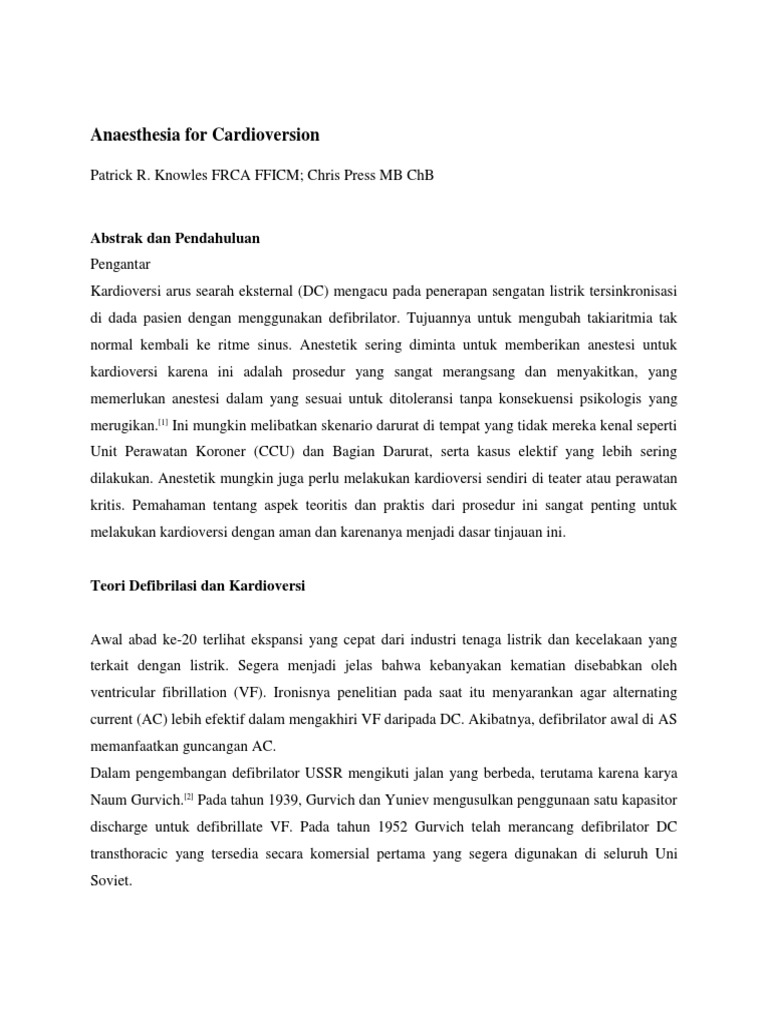 Anaesthesia For Cardioversion | PDF