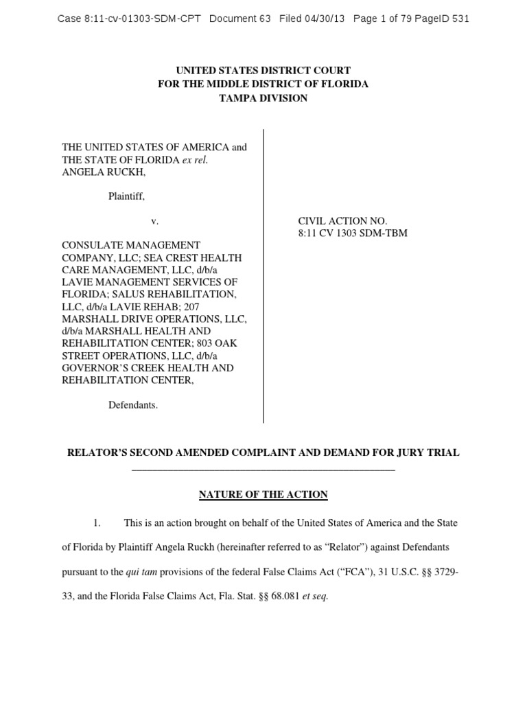 Whistleblower Case Against Consulate Health Care | PDF | False Claims ...