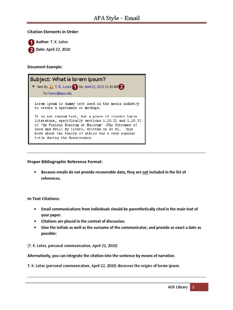 APA Style - Email: Citation Elements in Order | PDF