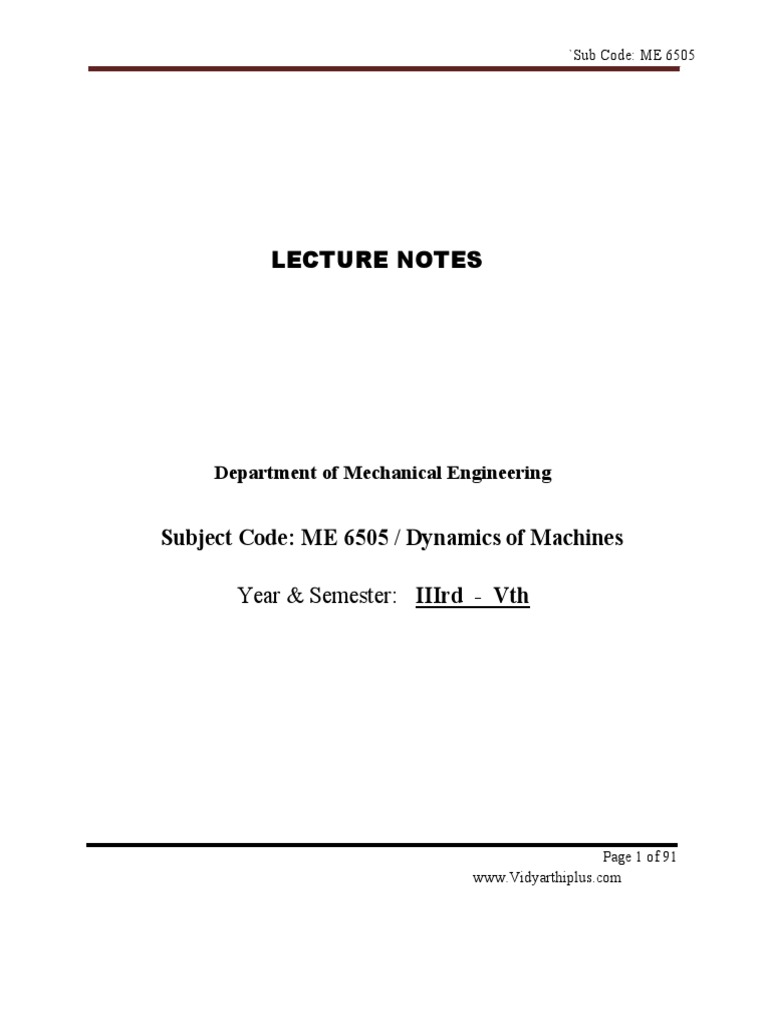 Dynamics of Machinery NOTES | Download Free PDF | Torque | Force