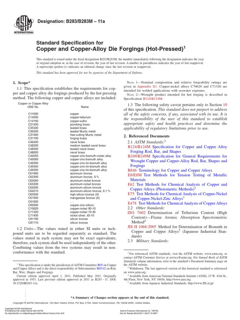 Astm B283 | Download Free PDF | Alloy | Bronze