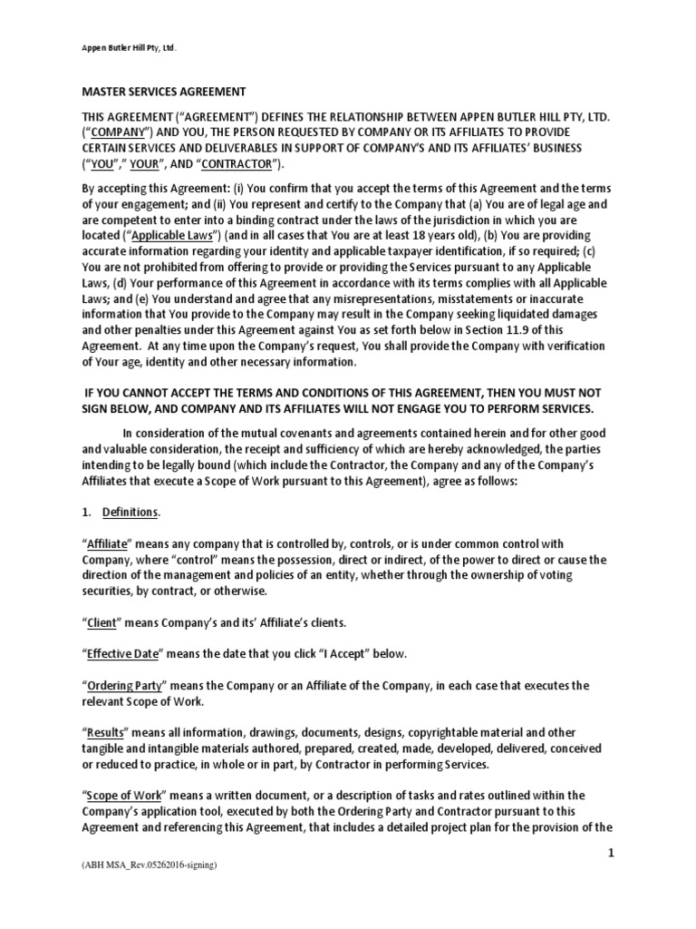 Appen Butler Hill Master Services Agreement | PDF | Damages | Trade Secret