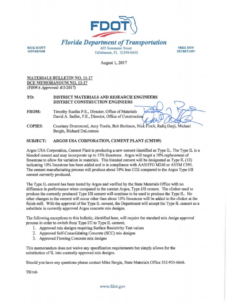 FDOT Approval of Type IL Cement | PDF | Cement | Concrete