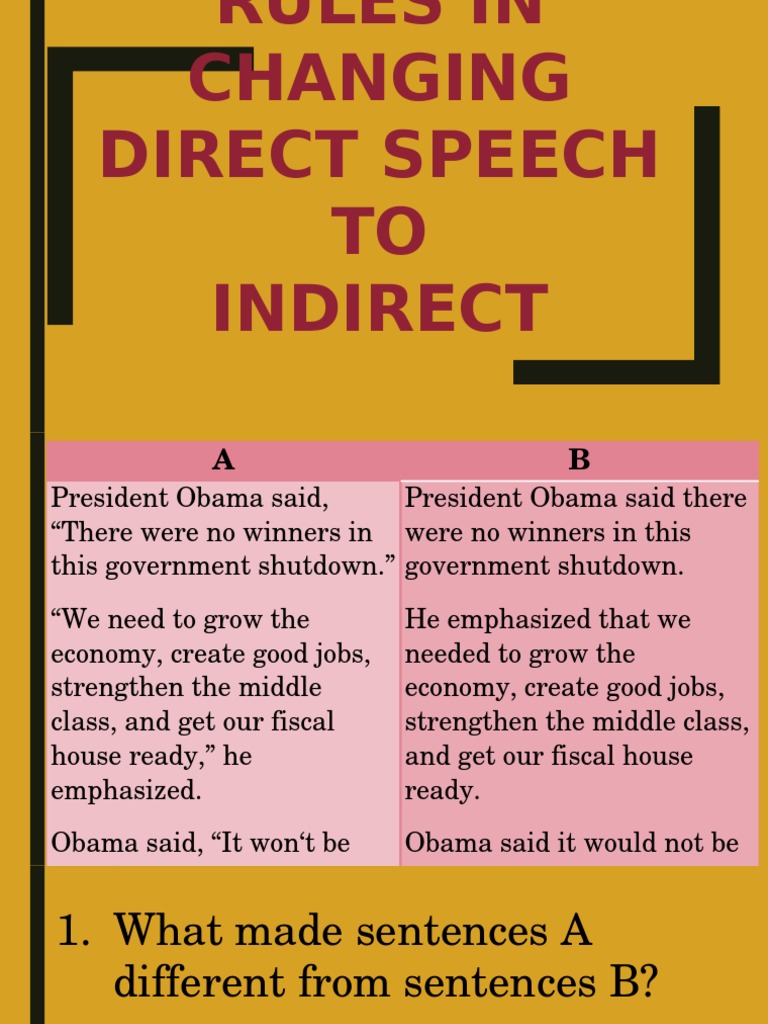 Rules in Changing Direct Speech To Indirect Speech | PDF | Verb ...