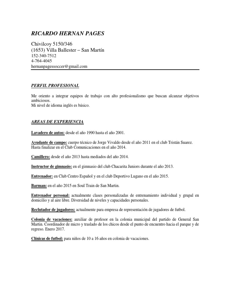 Perfil Profesional de Ricardo Hernán Pages | PDF | Asociación de clubes ...