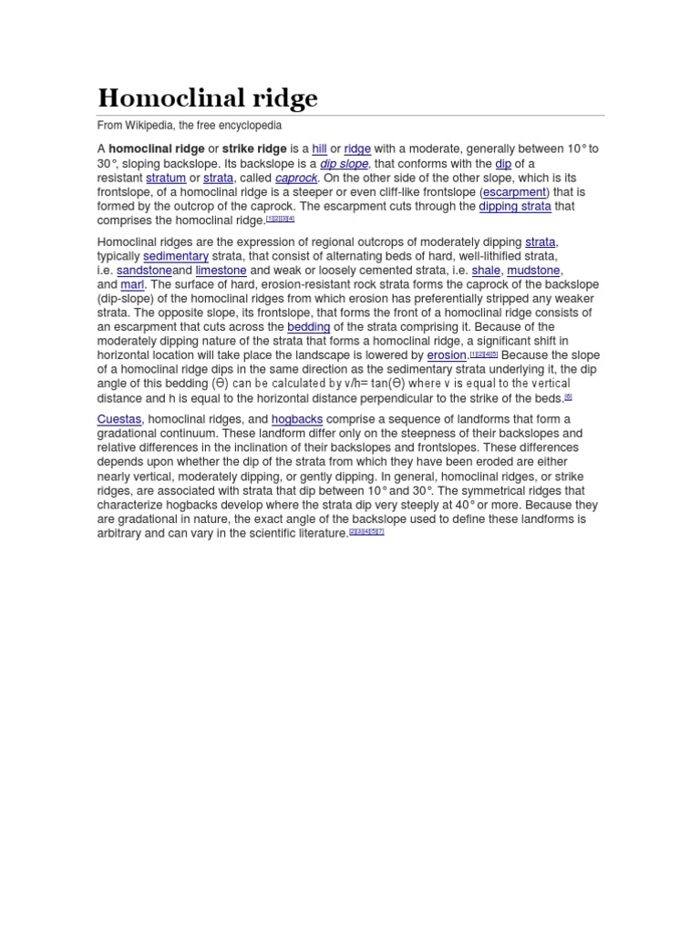 Homoclinal Ridge: Hill Ridge Dip Stratum Strata Escarpment Dipping ...