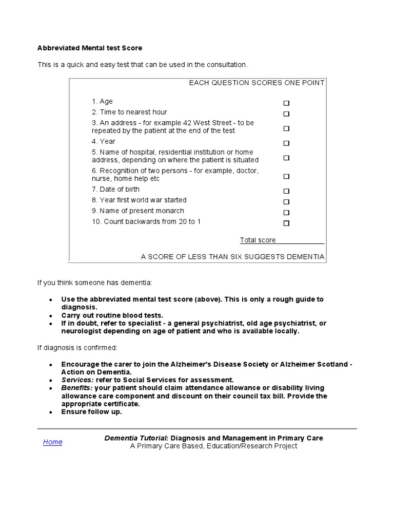 Abbreviated Mental State Test | PDF