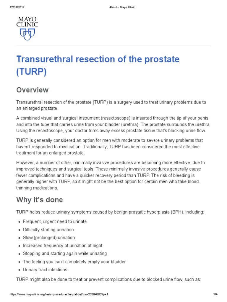 Transurethral Resection of The Prostate (TURP) | PDF | Prostate ...