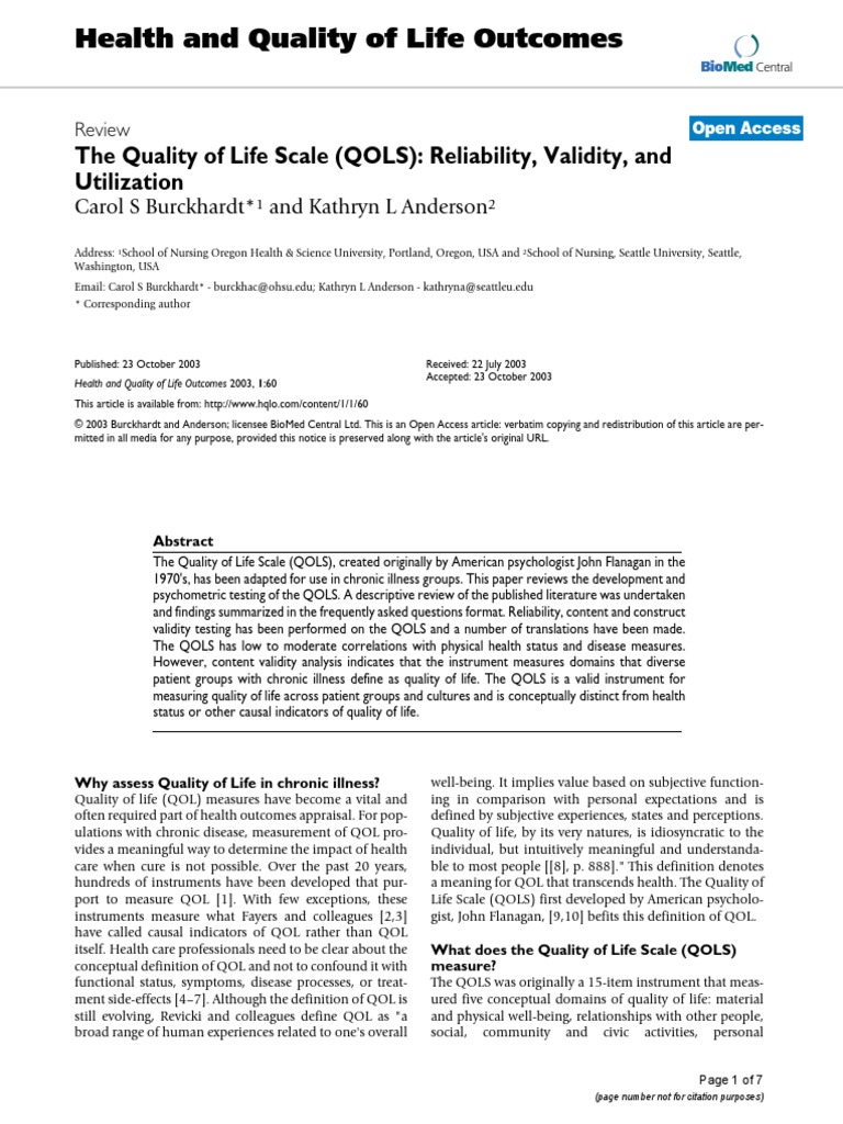 Quality Life Scale PDF | PDF | Quality Of Life | Chronic Condition
