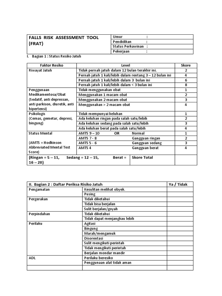 Falls Risk Assessment Tool | PDF