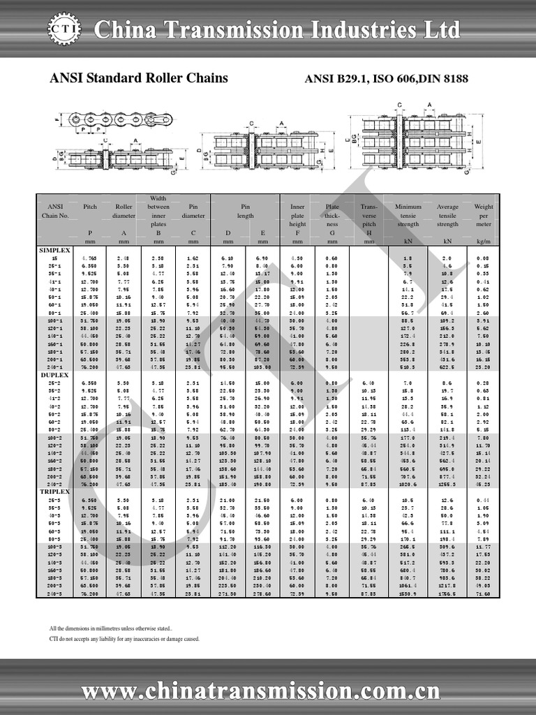ANSI Roller Chain Specifications Guide | PDF | Mechanical Engineering