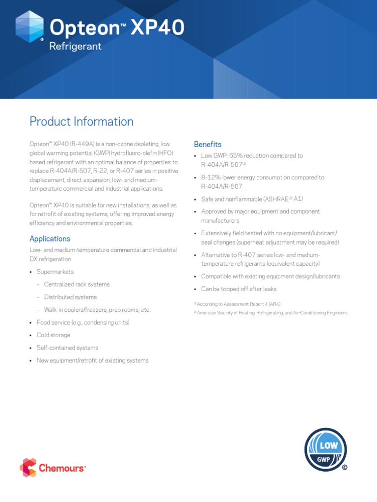Opteon XP40: Product Information | PDF | Temperature | Thermodynamics