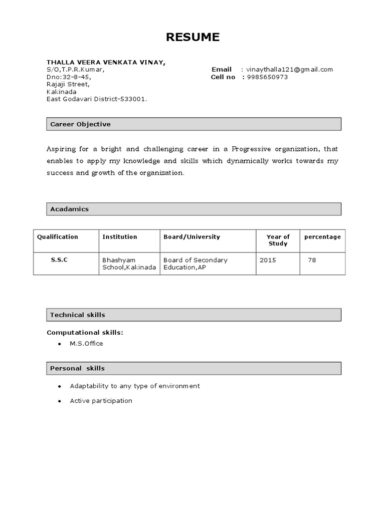 Resume: Thalla Veera Venkata Vinay | PDF