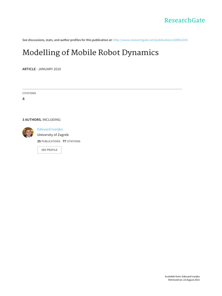 Modelling of Mobile Robot Dynamics: JANUARY 2010 | PDF | Kinematics ...