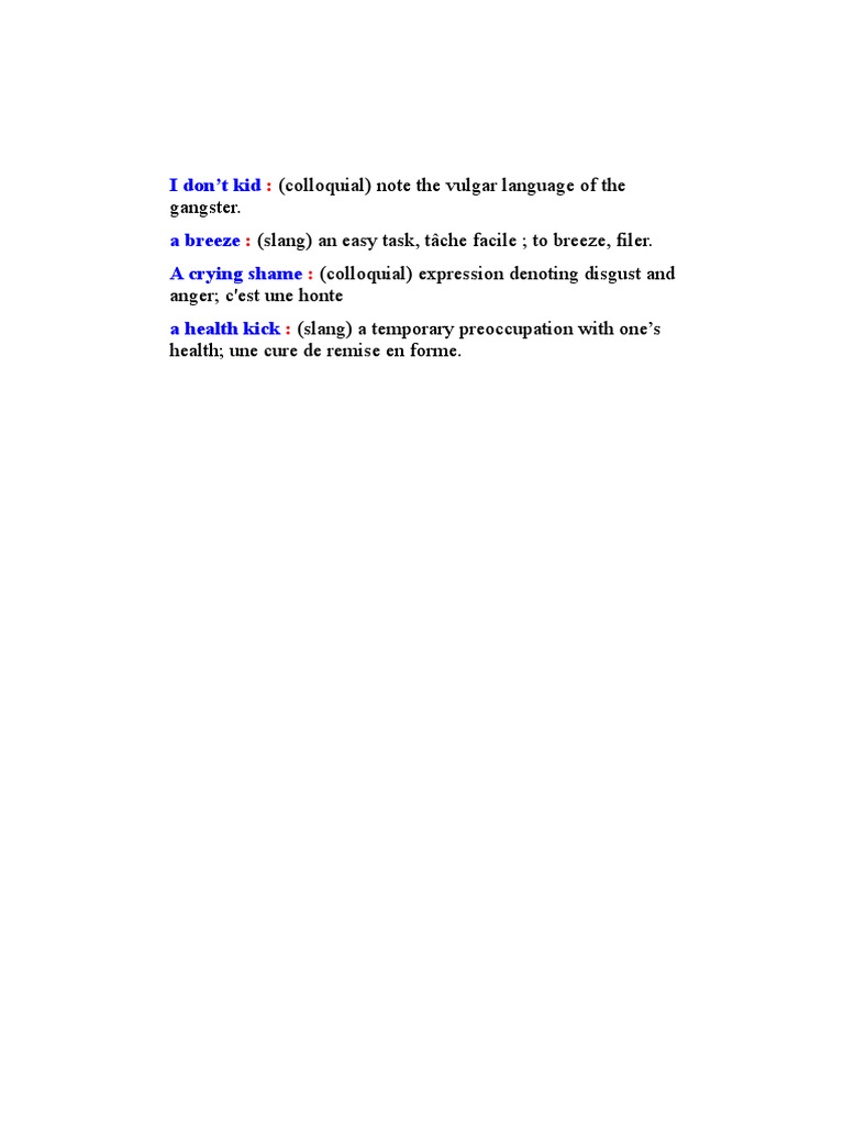 A Collection of English Colloquialisms, Slang Terms, and Standard ...