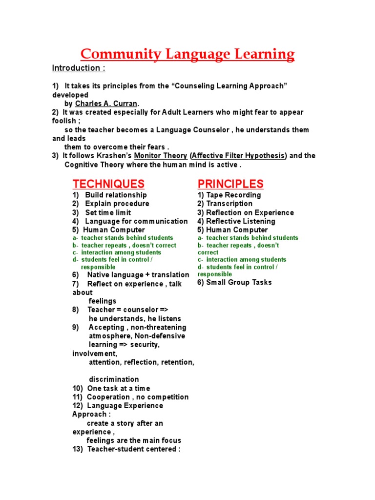 Community Language Learning | PDF | Language Acquisition | Learning