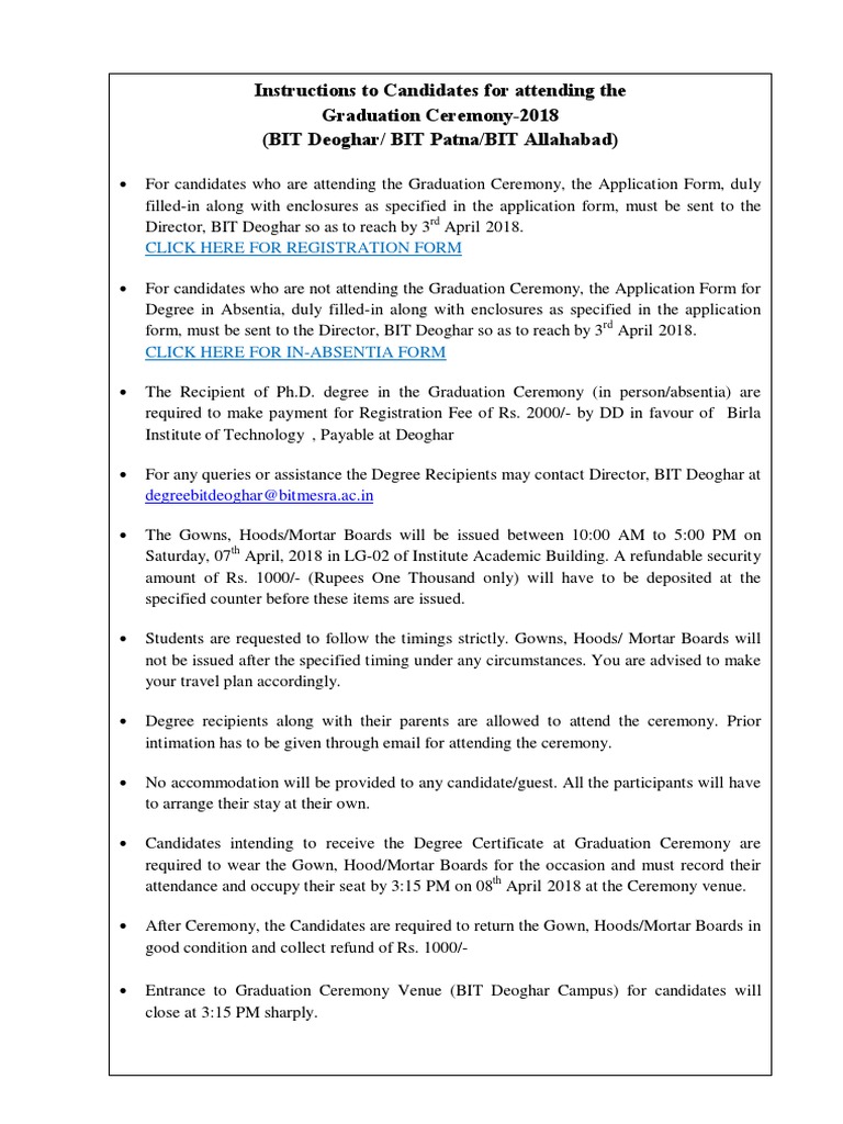 Convocation Details BitsssA | PDF