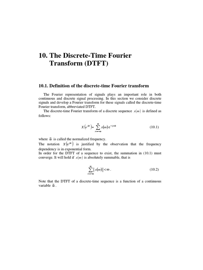 The Discrete-Time Fourier Transform | PDF | Fourier Transform ...