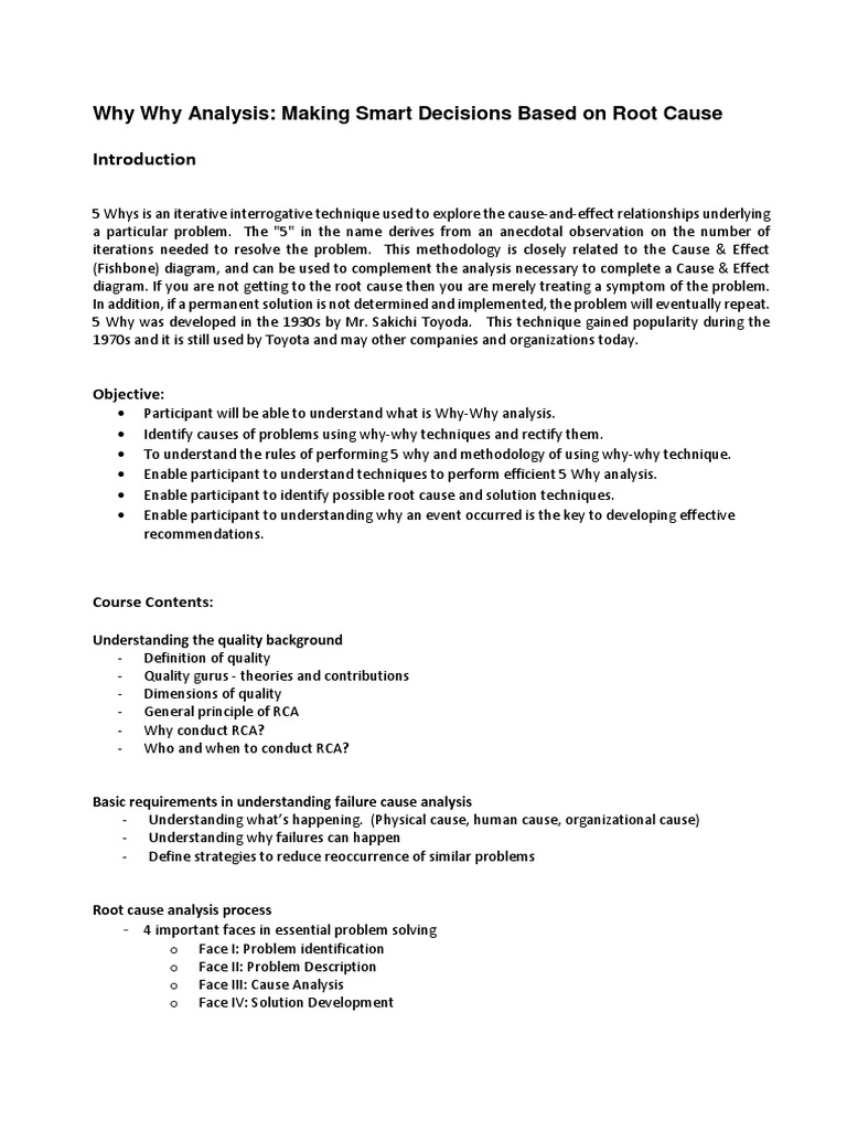 Why Why Analysis - Making Smart Decisions Based On Root Cause | PDF ...