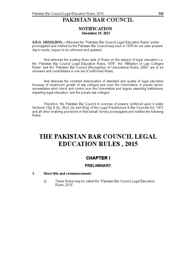 Pakistan Bar Council Rules For Universities | PDF | Legal Education ...