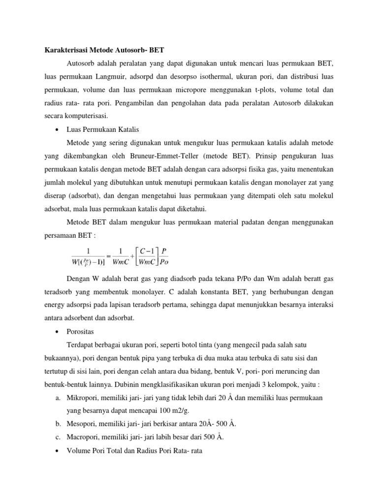 Karakterisasi Katalis Metode Autosorb | PDF | Metode & Bahan Ajar ...