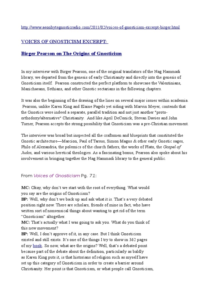 Entrevista Birger Pearson On The ORIGNS of The GNOSTICISM - 7p | PDF ...
