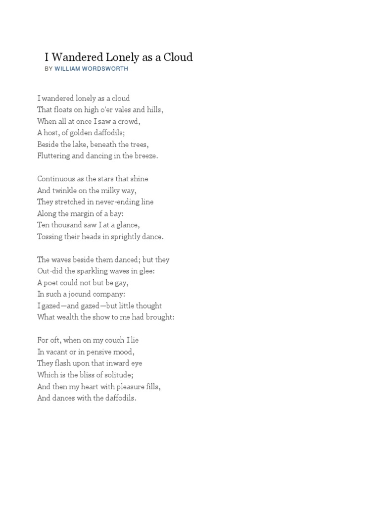 I Wandered Lonely As A Cloud | PDF