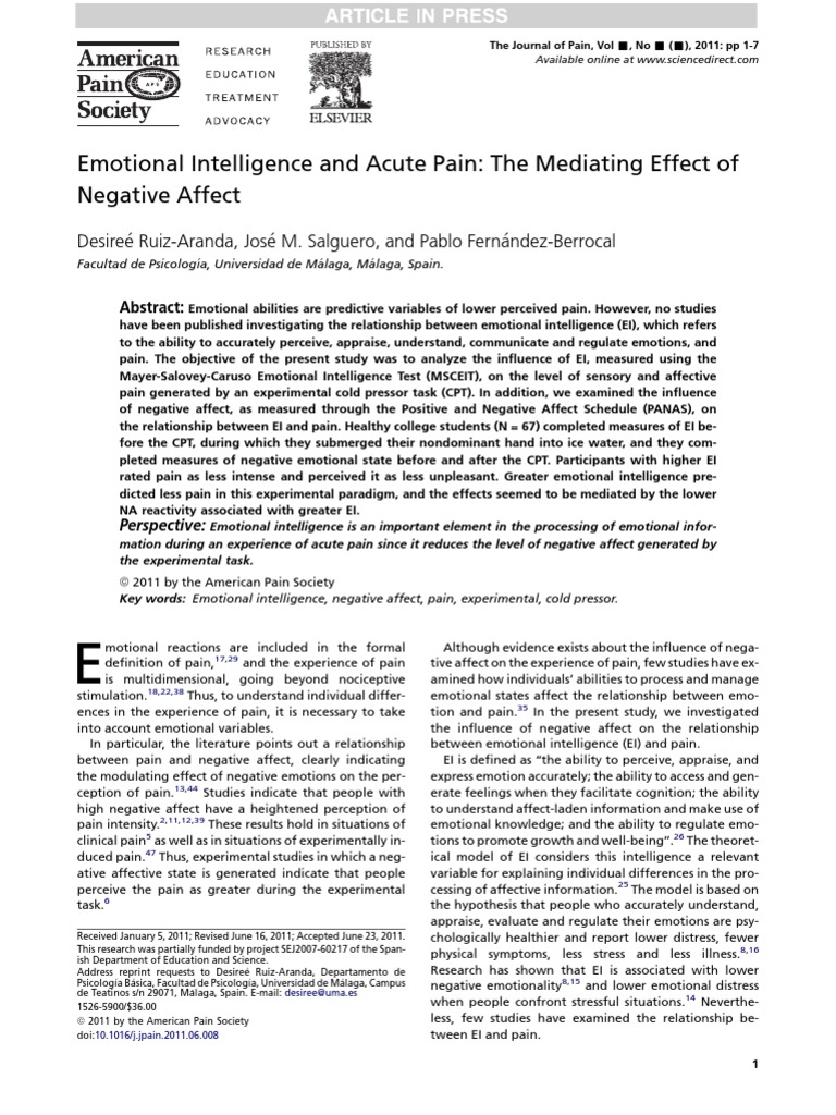 Emotional Intelligence's Impact on Pain | PDF | Affect (Psychology ...