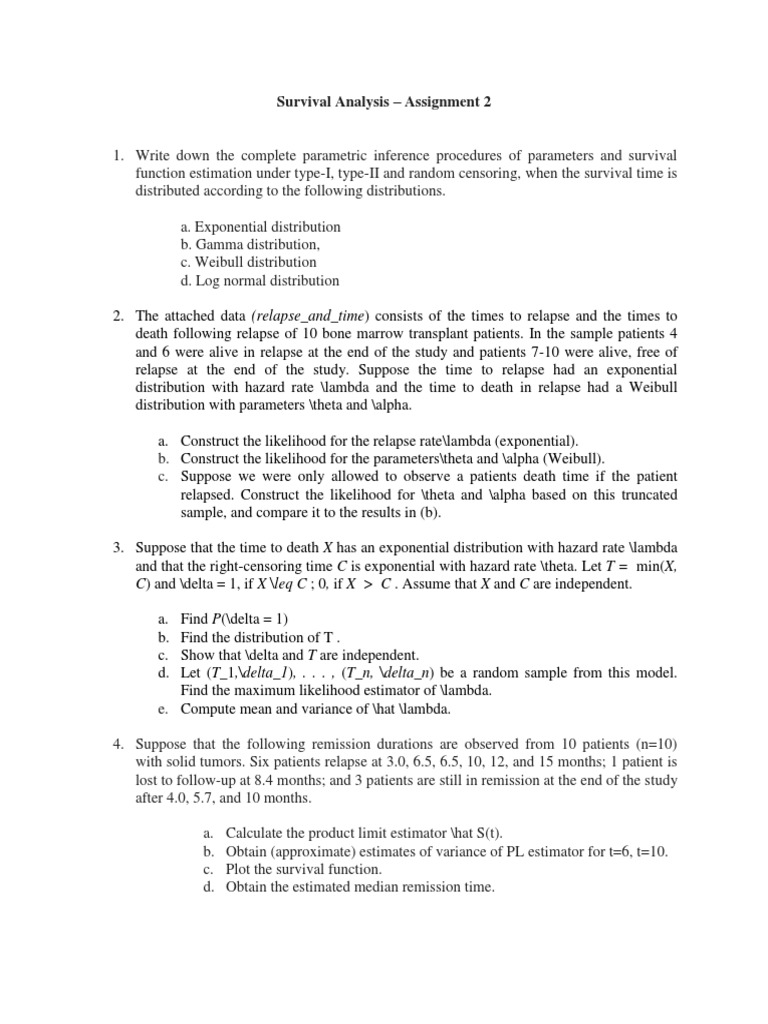 Survival Analysis Assignment Guide | PDF | Cure | Mann–Whitney U Test