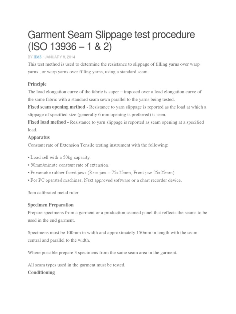 Garment Seam Slippage Test Procedure | PDF | Seam (Sewing) | Ultimate ...