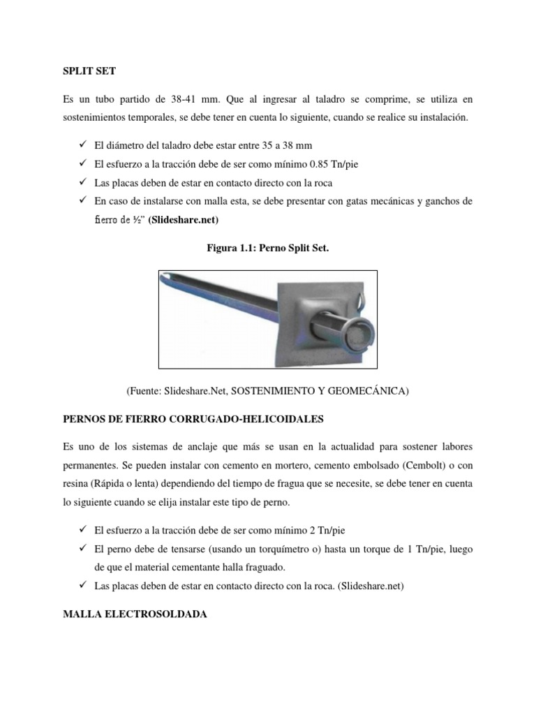 Pernos Split Set | PDF | Excavación (Arqueología) | Método de elementos ...