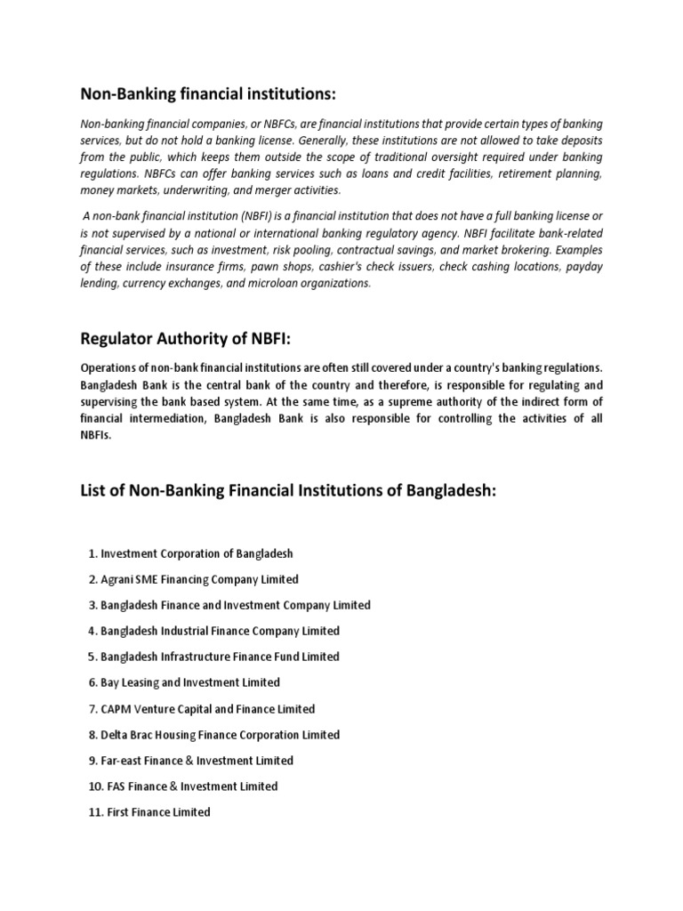 NBFI | PDF | Non Bank Financial Institution | Financial Economics