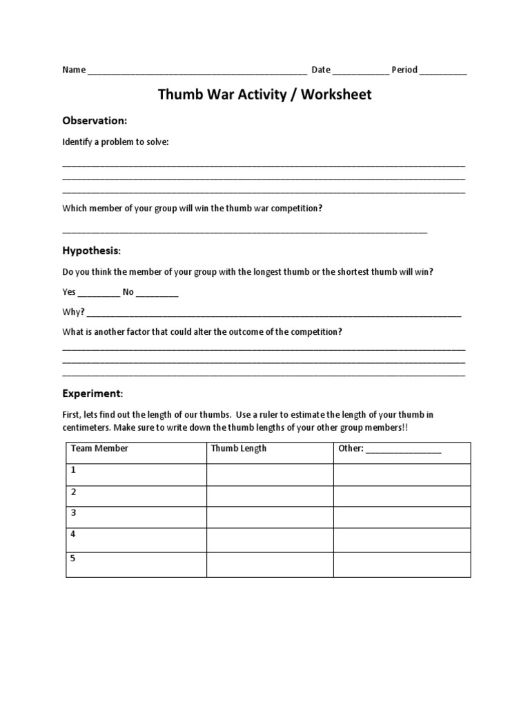 Thumb War Worksheet | PDF | Experiment | Hand