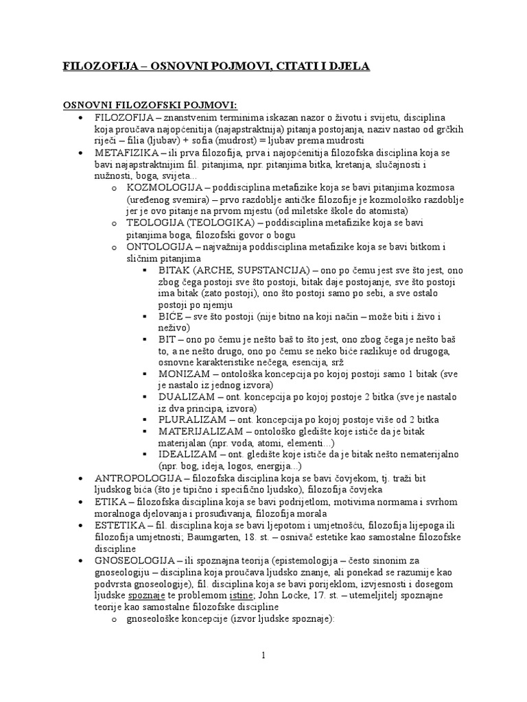 FILOZOFIJA - Osnovni Pojmovi | PDF