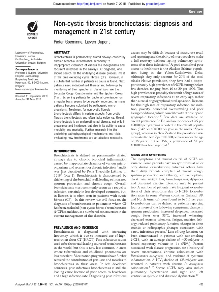 Non-Cystic Fibrosis Bronchiectasis: Diagnosis and Management in 21st ...