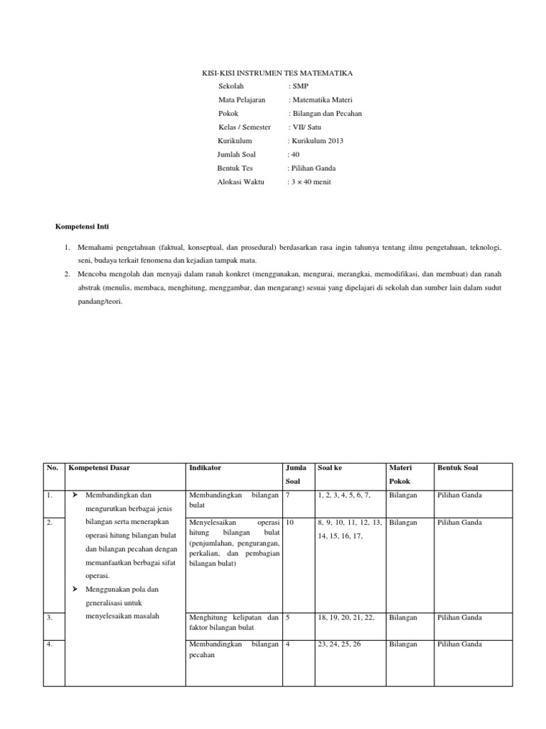 Instrumen Tes Matematika | PDF