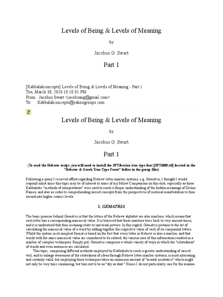 Levels of Being & Levels of Meaning: Jacobus G. Swart | PDF ...