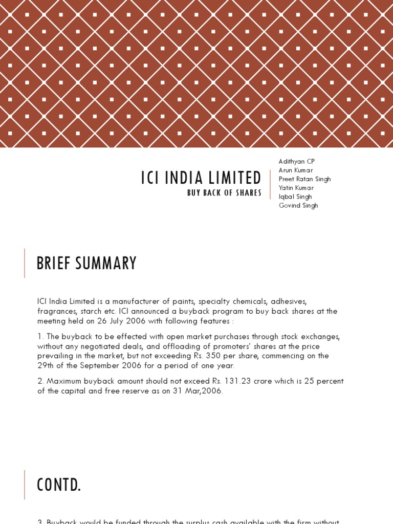 Ici India Limited: Buy Back of Shares | PDF | Share Repurchase | Equity ...