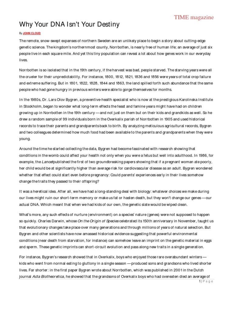 Why Your Dna Isnt Your Destiny Download Free Pdf Epigenetics Genetics