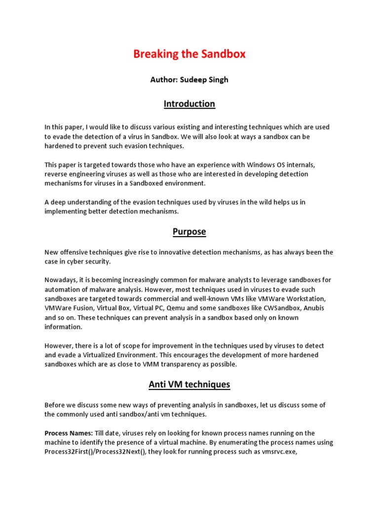 Breaking The Sandbox: Author: Sudeep Singh | PDF | Virtual Machine ...